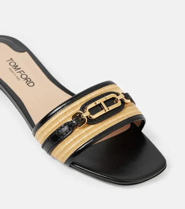 TOM FORD Whitney Raffia And Leather Slides - Neutrals
