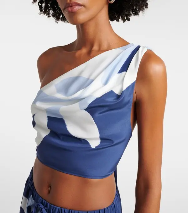 SIR. Portia Floral Silk Crop Top - Blue