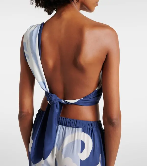 SIR. Portia Floral Silk Crop Top - Blue