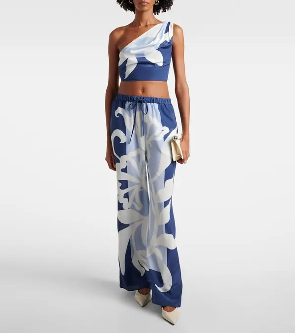SIR. Portia Floral Silk Crop Top - Blue
