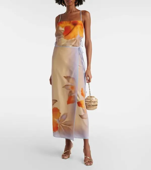 SIR. Floral Silk Crêpe Wrap Skirt