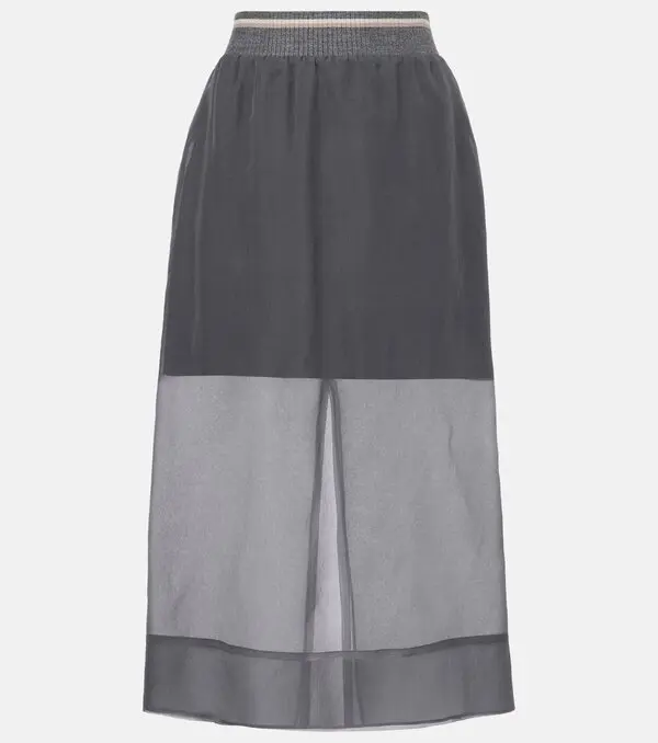 Brunello Cucinelli Sheer Silk Midi Skirt - Grey