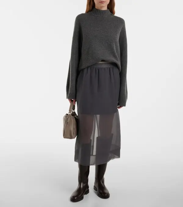 Brunello Cucinelli Sheer Silk Midi Skirt