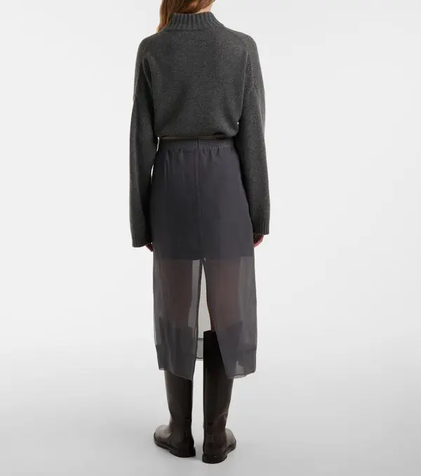 Brunello Cucinelli Sheer Silk Midi Skirt