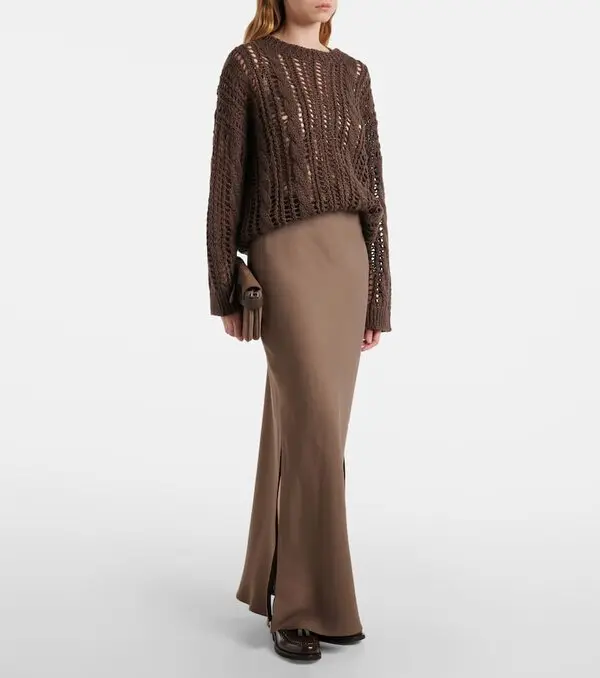 Brunello Cucinelli High-rise Twill Maxi Skirt - Brown