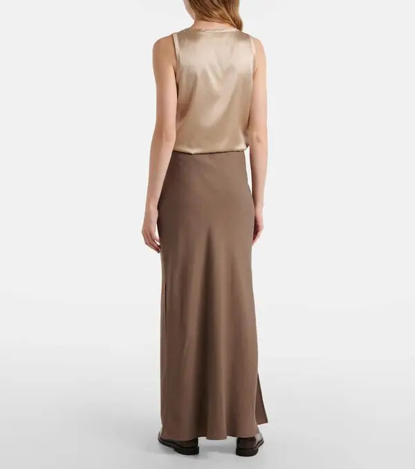 Brunello Cucinelli High-rise Twill Maxi Skirt - Brown