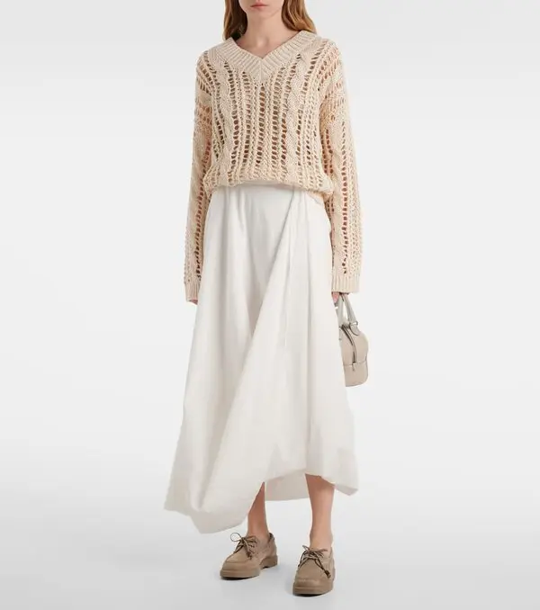 Brunello Cucinelli Cotton-blend Maxi Skirt - Neutrals
