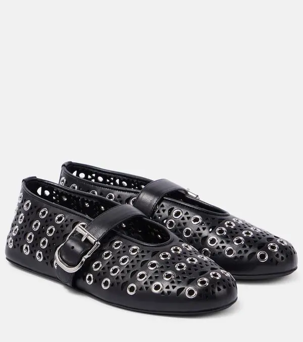 Alaïa Vienne Embellished Leather Ballet Flats