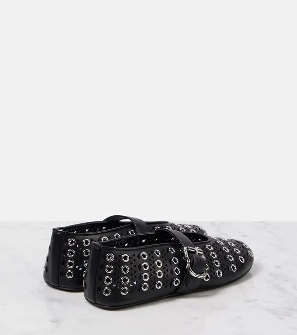 Alaïa Vienne Embellished Leather Ballet Flats