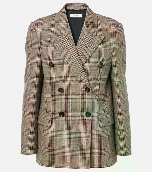 Chloé Prince Of Wales Check Wool-blend Blazer - Brown