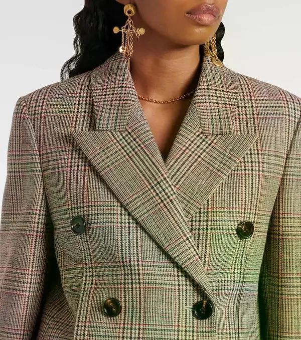 Chloé Prince Of Wales Check Wool-blend Blazer - Brown