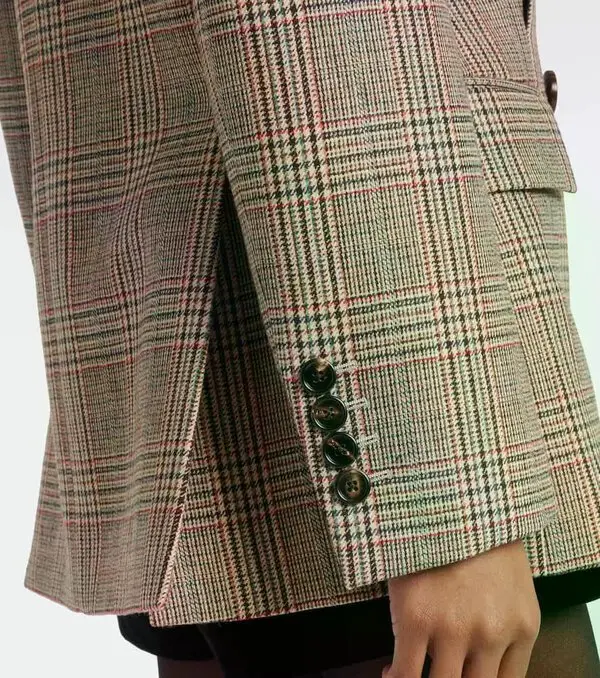 Chloé Prince Of Wales Check Wool-blend Blazer - Brown