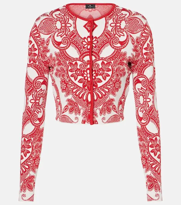 Etro Paisley Cropped Cardigan - Burgundy