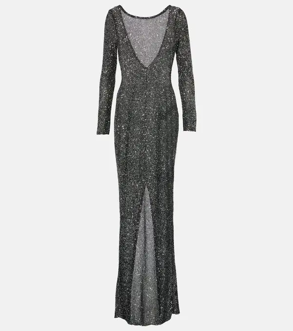 Alessandra Rich Sequined Gown - Silver