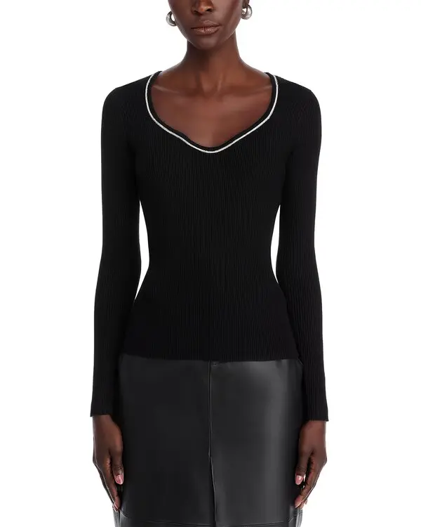 T Tahari Ribbed Pullover Sweater - Black