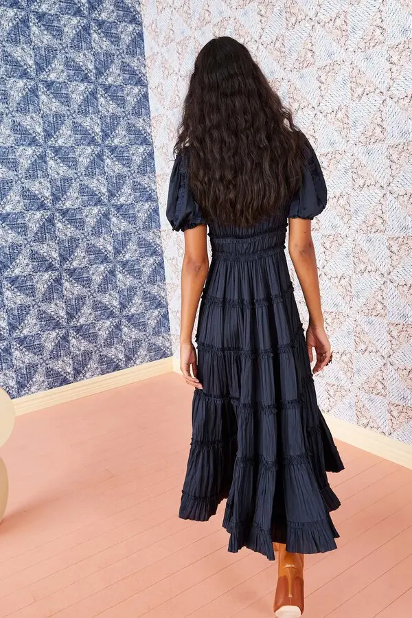 Ulla Johnson Olivia Plisse Satin Midi Dress
