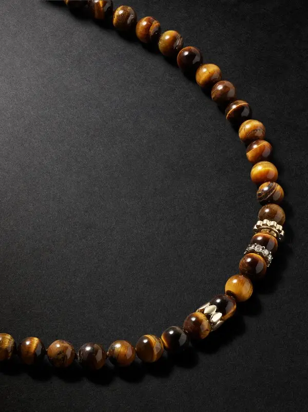 SYDNEY EVAN 14-karat Tiger's Eye And Diamond Necklace - Gold