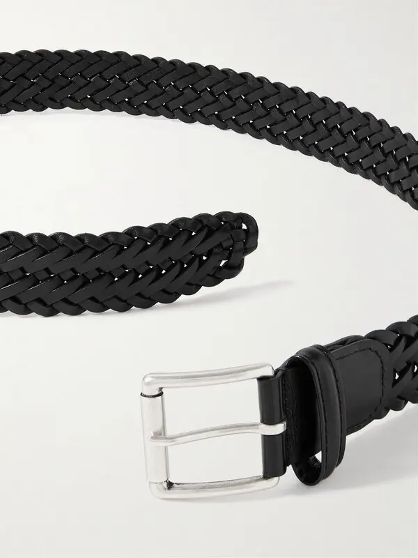 Anderson's 3.5cm Woven Leather Belt - Black