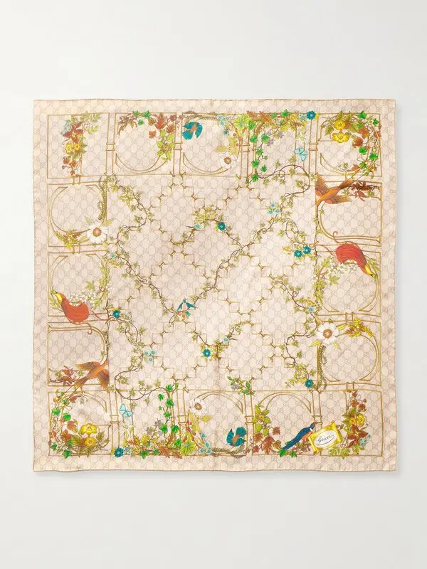 Gucci Printed Silk Scarf - Cream