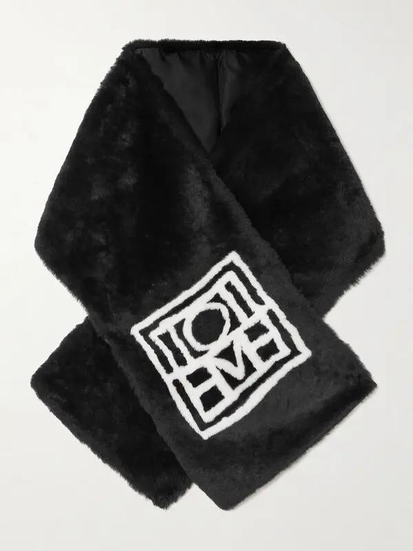 TOTEME Printed Shearling Scarf - Black
