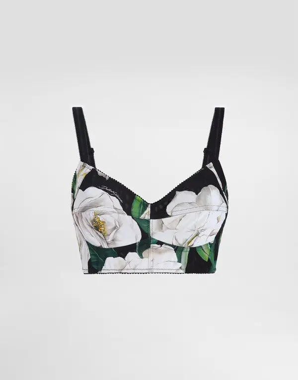 Dolce & Gabbana Stretch Bralette Top With Gardenia - Print