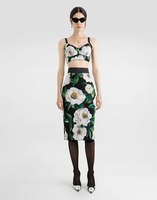 Dolce & Gabbana Stretch Bralette Top With Gardenia - Print