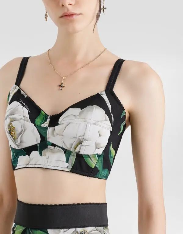 Dolce & Gabbana Stretch Bralette Top With Gardenia - Print