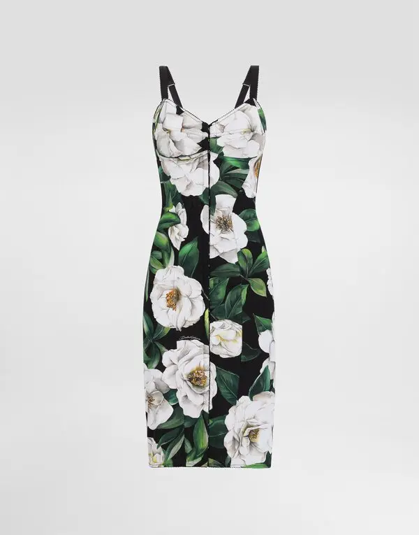 Dolce & Gabbana Stretch Marquisette Midi Dress With Gardenia - Print