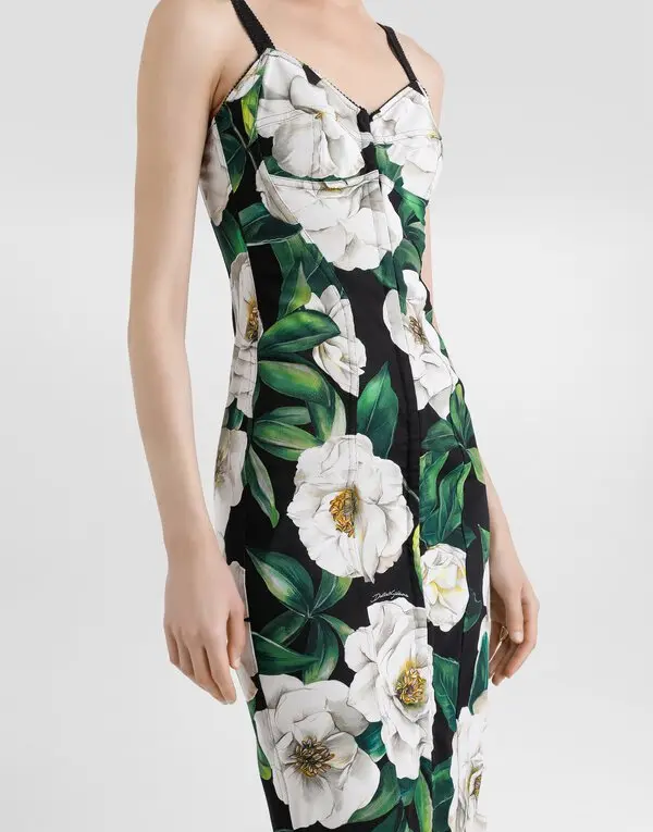 Dolce & Gabbana Stretch Marquisette Midi Dress With Gardenia - Print