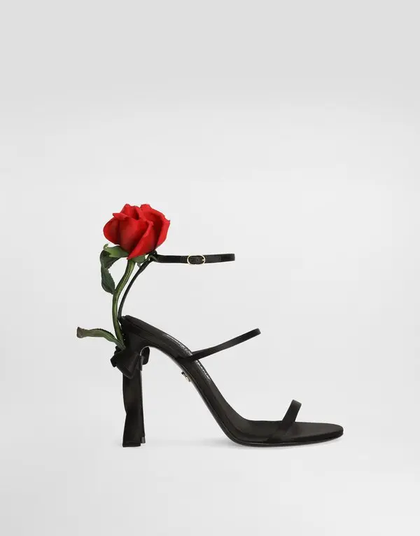 Dolce & Gabbana Keira Satin Sandals With Rose Embellishment - Black