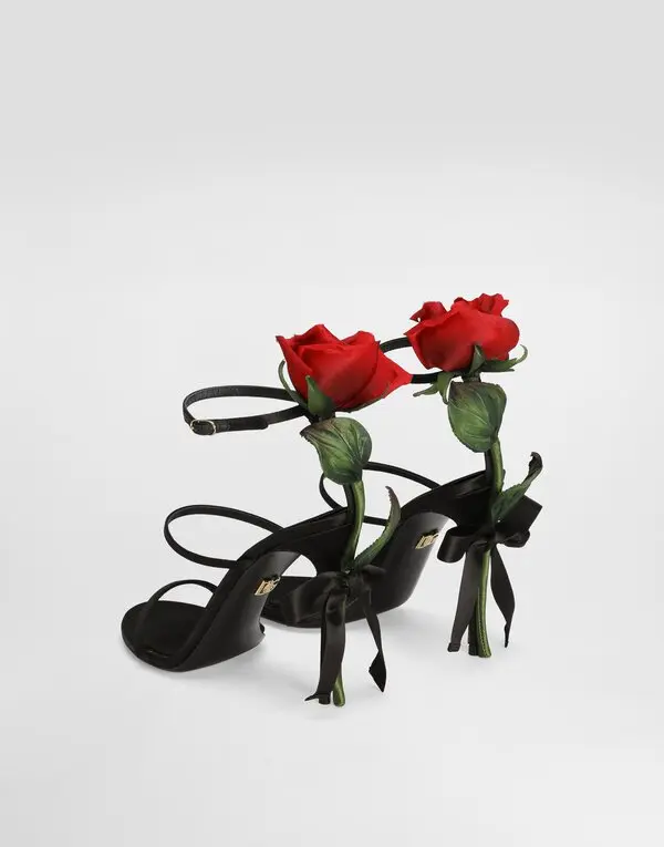 Dolce & Gabbana Keira Satin Sandals With Rose Embellishment - Black