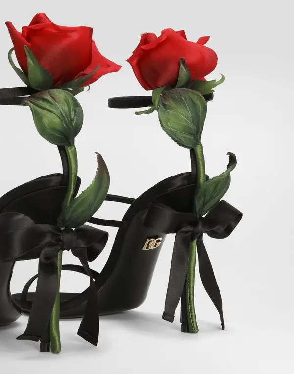 Dolce & Gabbana Keira Satin Sandals With Rose Embellishment - Black