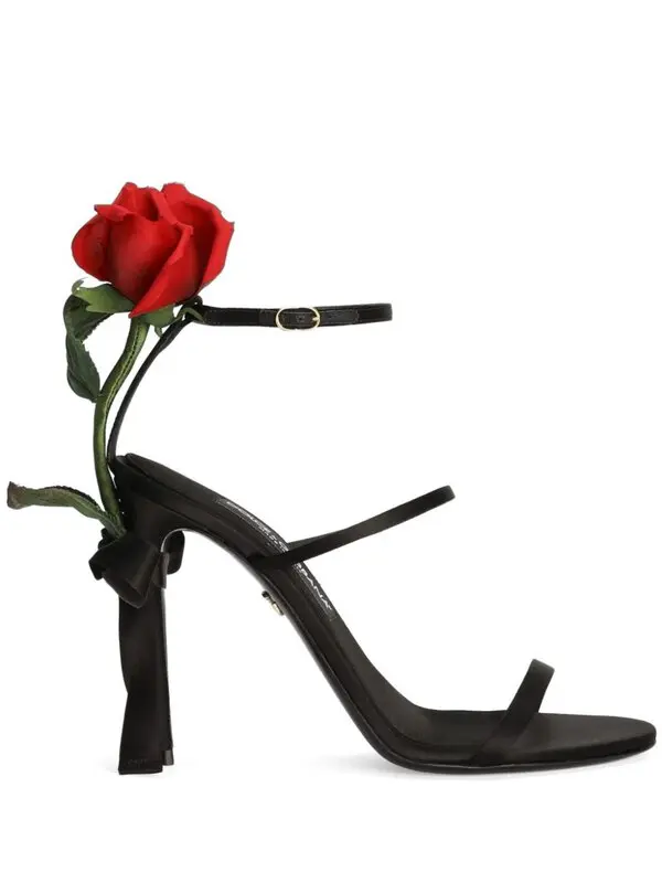 Dolce & Gabbana Rose-appliqué Sandals - Black