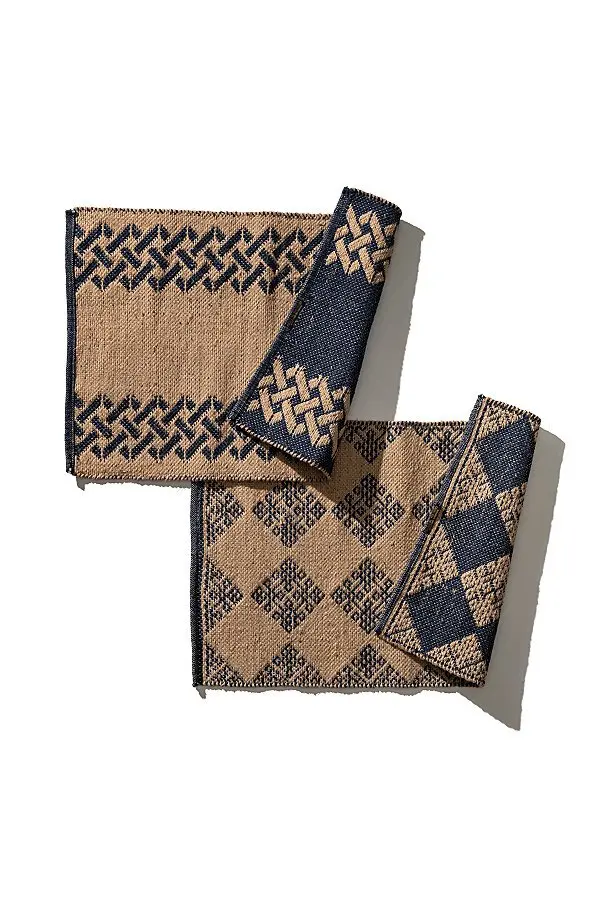 PUEBCO Tile Patterned Jute Mat - Navy