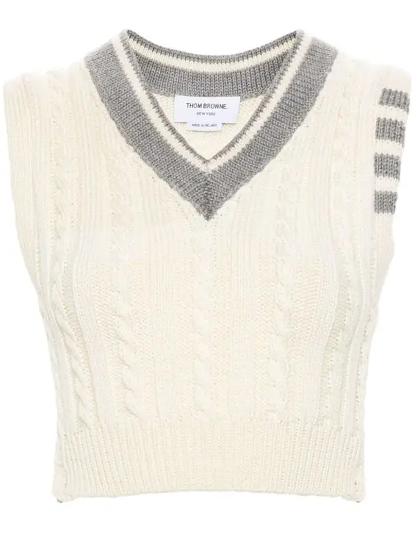 Thom Browne 4-bar Cable-knit Vest - White