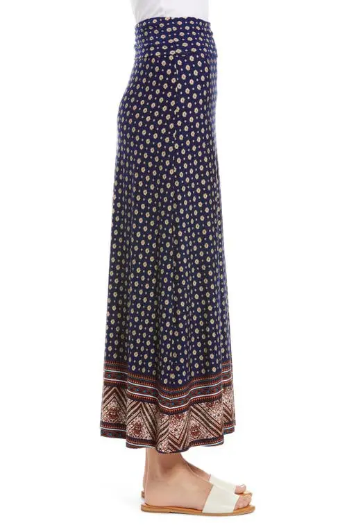 Loveappella Border Print Roll Top Maxi Skirt - Navy/tomato