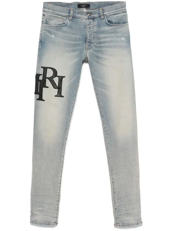 Amiri Staggered Logo Skinny Jeans - Blue