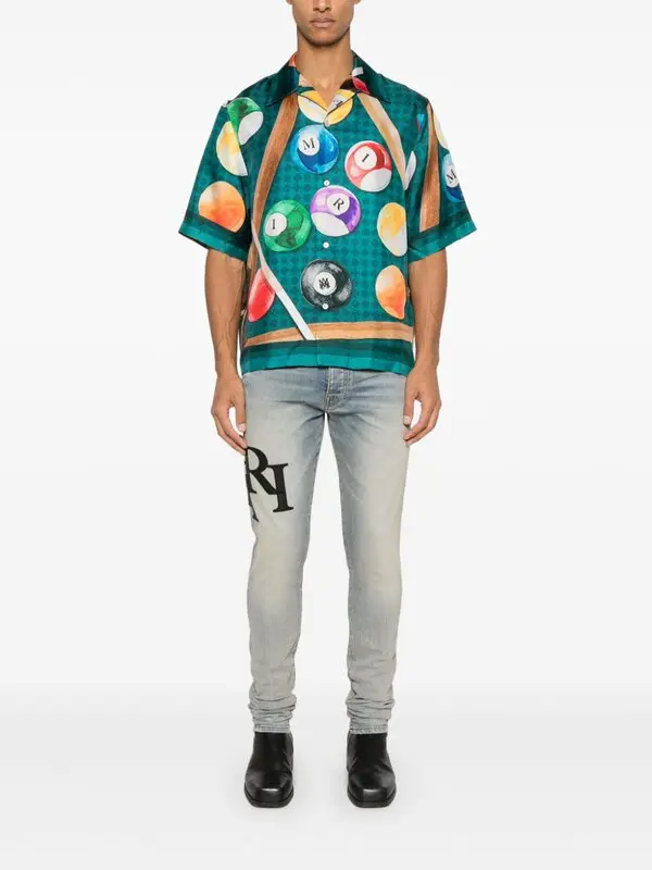 Amiri Staggered Logo Skinny Jeans - Blue