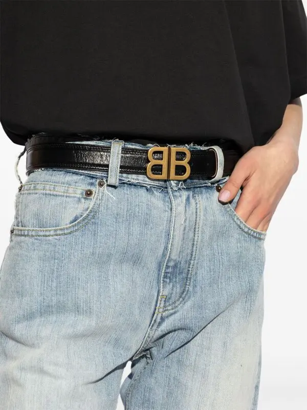 Balenciaga Bb Leather Belt - Black