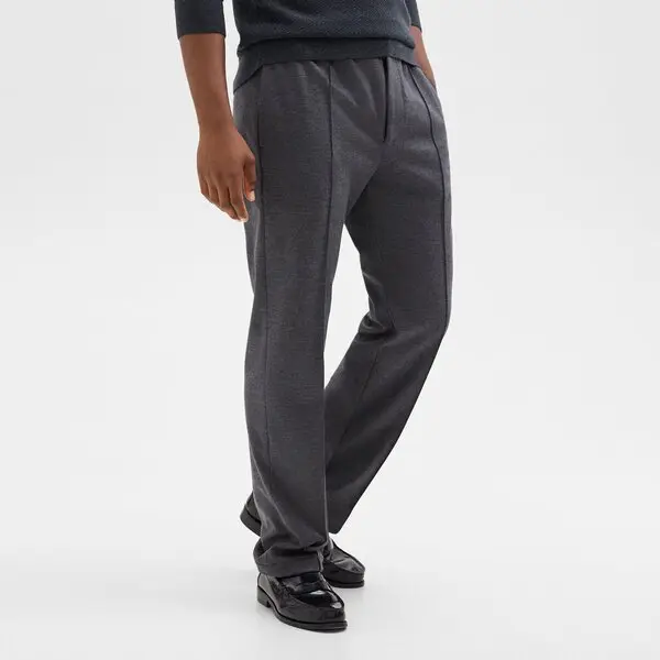 Theory Relaxed Drawstring Wool-blend Knit Pants - Dark Ash Melange