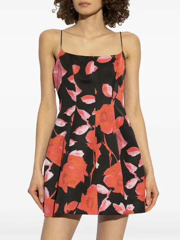 Blumarine Floral Square Neck Spaghetti Strap Mini Dress - Red