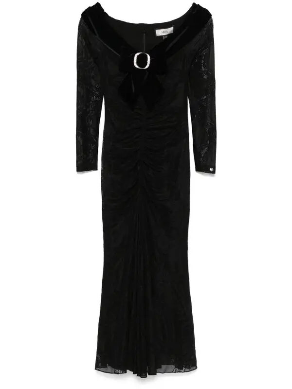 NISSA Bow-detail Lace Midi Dress