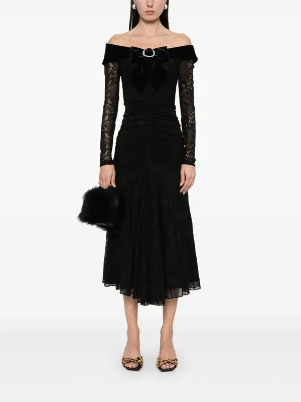 NISSA Bow-detail Lace Midi Dress