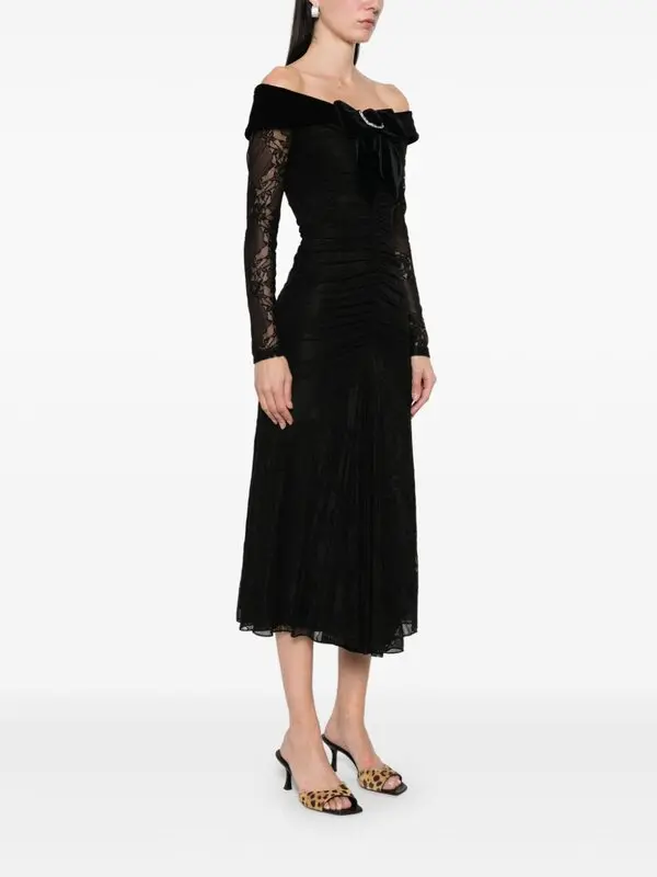 NISSA Bow-detail Lace Midi Dress