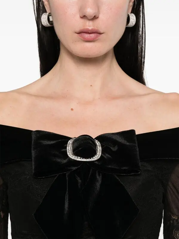 NISSA Bow-detail Lace Midi Dress