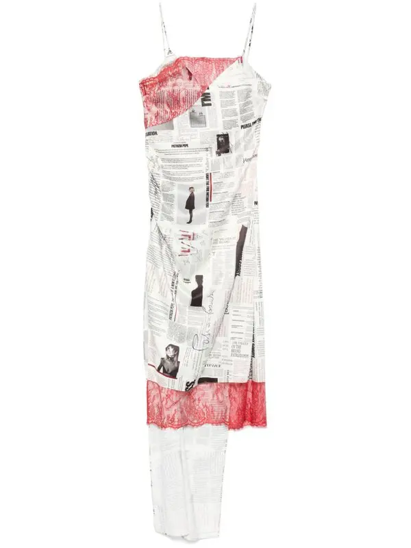 Patrizia Pepe Newspaper-print Midi Dress - Neutrals