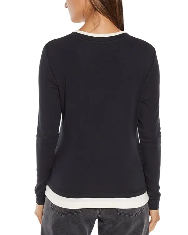 Three Dots Veronica Layered Long Sleeve Tee - Anthracite