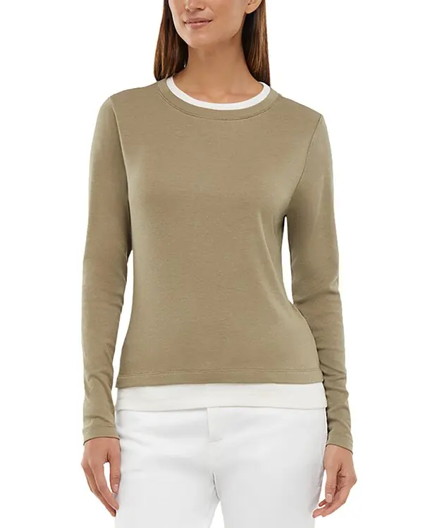 Three Dots Veronica Layered Long Sleeve Tee - Deep Lichen Green