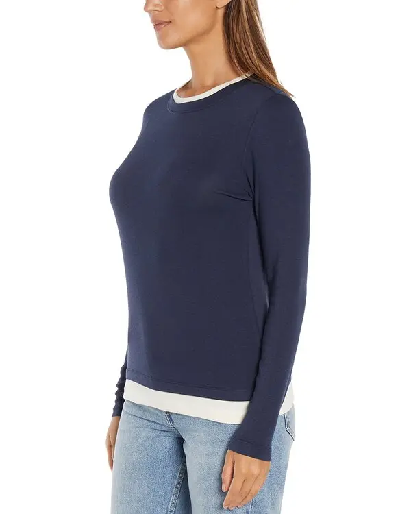 Three Dots Veronica Layered Long Sleeve Tee - Navy