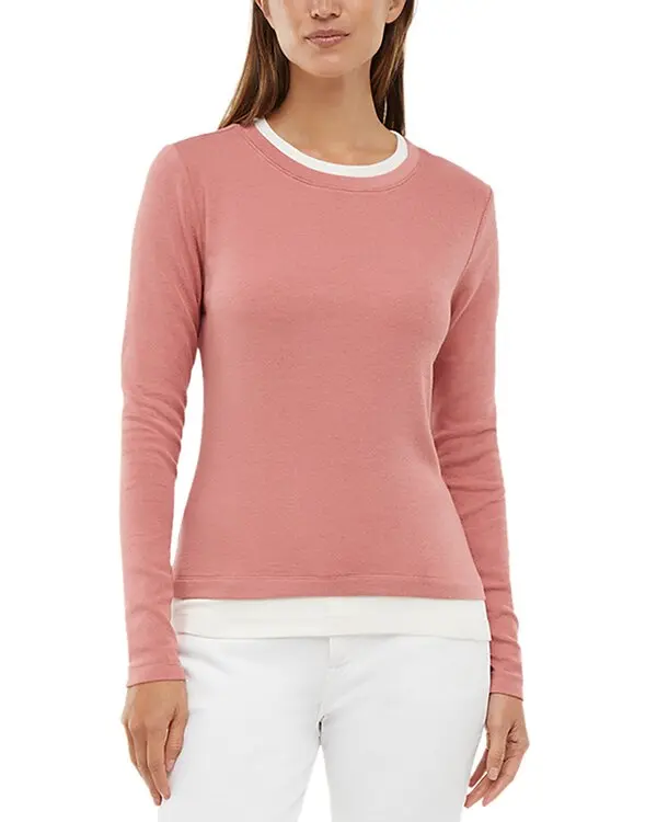 Three Dots Veronica Layered Long Sleeve Tee - Withered Rose